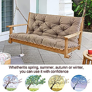 MiokyStaner Porch Swing Cushions with Backrest, 2-3 Seater Waterproof Bench Pad Cushions, Thicken 4" Outdoor Swing Cushions, for Outdoor Patio Garden Furniture (59x40in, Khaki)