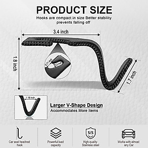 LivTee Black Superior Leather Car Seat Back Headrest Hook, Auto Seat Hook Hangers Interior Accessories for Purse Coats Umbrellas Grocery Bags Handbag, 2-Pack