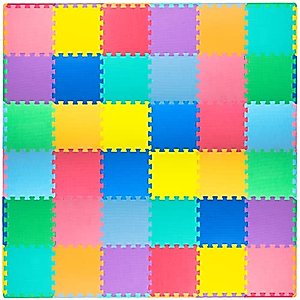 ProsourceFit Puzzle Solid Foam Play Mat for Kids - 36 tiles with edges