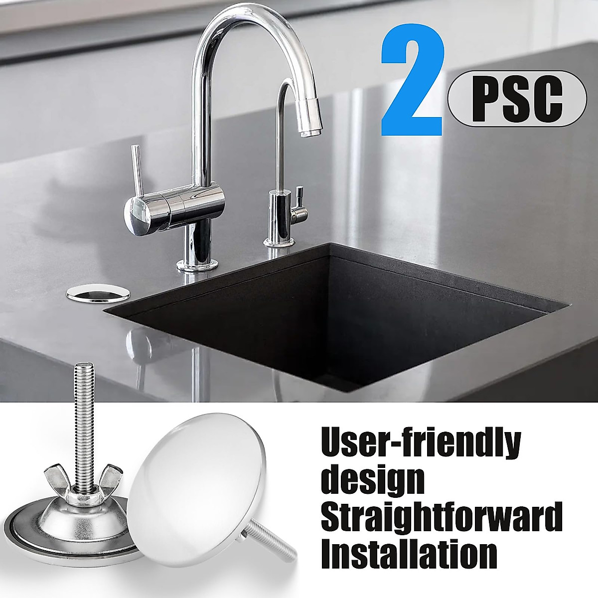 Kitchen Sink Hole Cover - Stainless Steel Faucet Hole Cover - Bathroom Sink Hole Plug - Modern Design to Match Your Aesthetic - Durable Covers Work with Most Kitchen and Bathroom Sink Holes