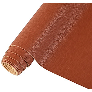 CDY Lychee Texture PU Fabric Leather,Solid Color Faux Leather Sheets 13.8"X53" Soft Faux Leather Roll Perfect for Crafts Handbags Wallets Jewelry Earrings Bows Making (Brown)
