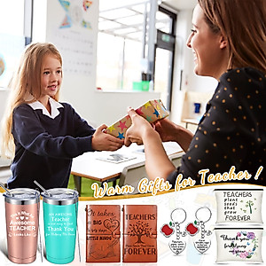 Sabary 8 Pieces Novelty Teacher's Day Appreciation Gifts Set for Women, 20 oz Travel Tumbler with Straws Brushes and Lids, Teacher Makeup Bag Cosmetic Bag, Teacher Keychain, Teacher Leather Journal