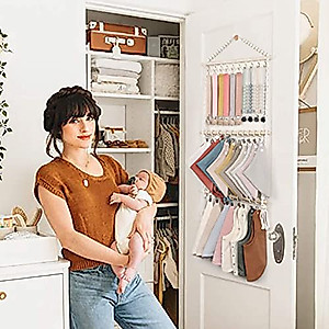 POVETIRE Pacifier Clip Holder Baby Bibs Organizer, Neutral Baby Bandana Drool Bibs Holder - Baby Burp Cloths Organizer Storage Hanging Wall Decor for Nursery Newborn Infant Girls and Boys Room