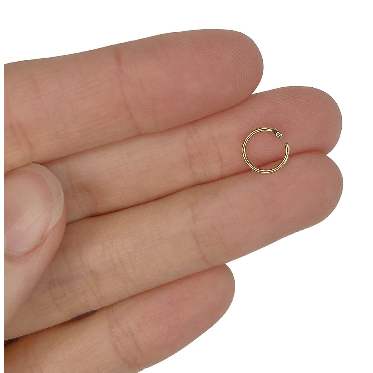 CZ Nose Ring 20 gauge 8 mm 5/16 inch with 2 mm Round CZ, Simulated Diamond Nose Hoop, Bezel Set Cubic Zirconia Nose Jewelry (14k Solid Gold)