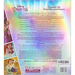 Townley Girl Disney Princess Sparkly Cosmetic Makeup Set for Girls with Lip Gloss Nail Polish Nail Stickers - 11 Pcs|Perfect for Parties Sleepovers Makeovers Birthday Gift for Girls 3+