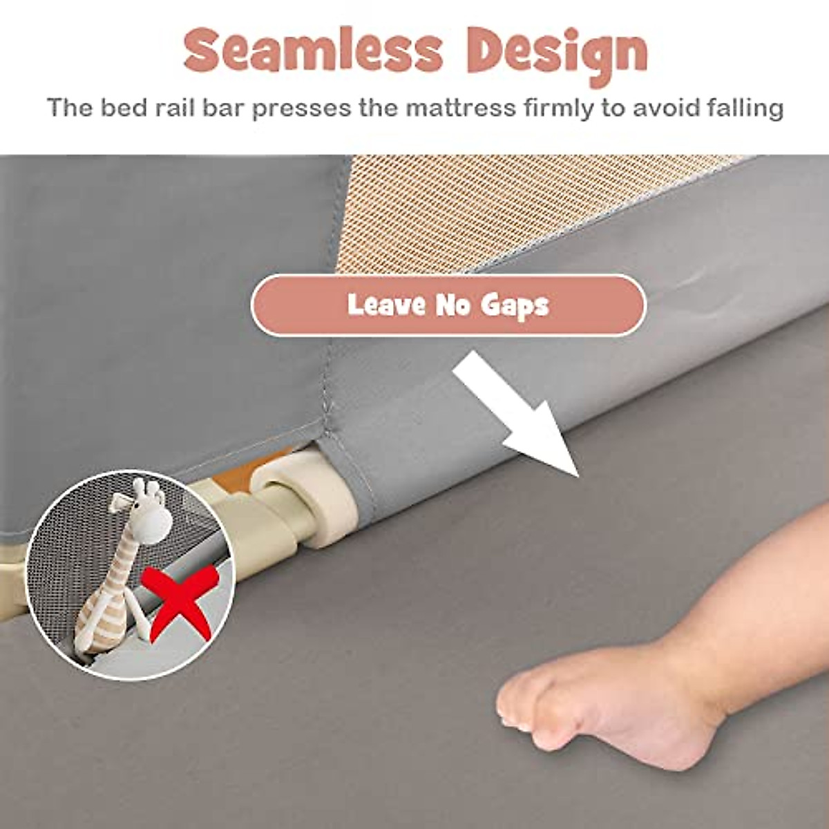 BABY JOY Bed Rail for Toddlers, 77’’ Extra Long, Height Adjustable & Foldable Baby Bed Rail Guard w/Breathable Mesh & Double Safety Child Lock for Kids Twin Double Full Size Queen King Mattress, Gray