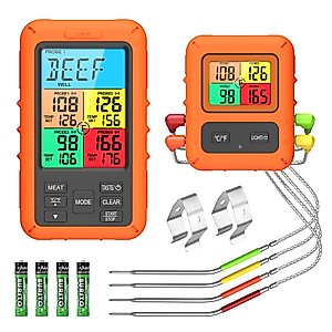 AMIR Wireless Meat Thermometer for Grilling and Smoking | Kitchen Food Cooking Candy Thermometer with 4 Meat Probes | 500FT Grill Thermometer for Outside Grill | BBQ Oven Thermometer for Beef Turkey