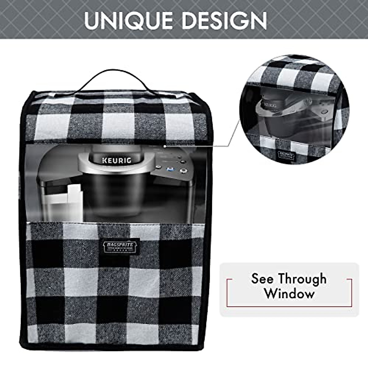 BAGSPRITE Coffee Maker Dust Cover Compatible with Keurig K-Classic and K-Select, Coffee Making Machine Cover with Pockets for K Cup, Cover Only