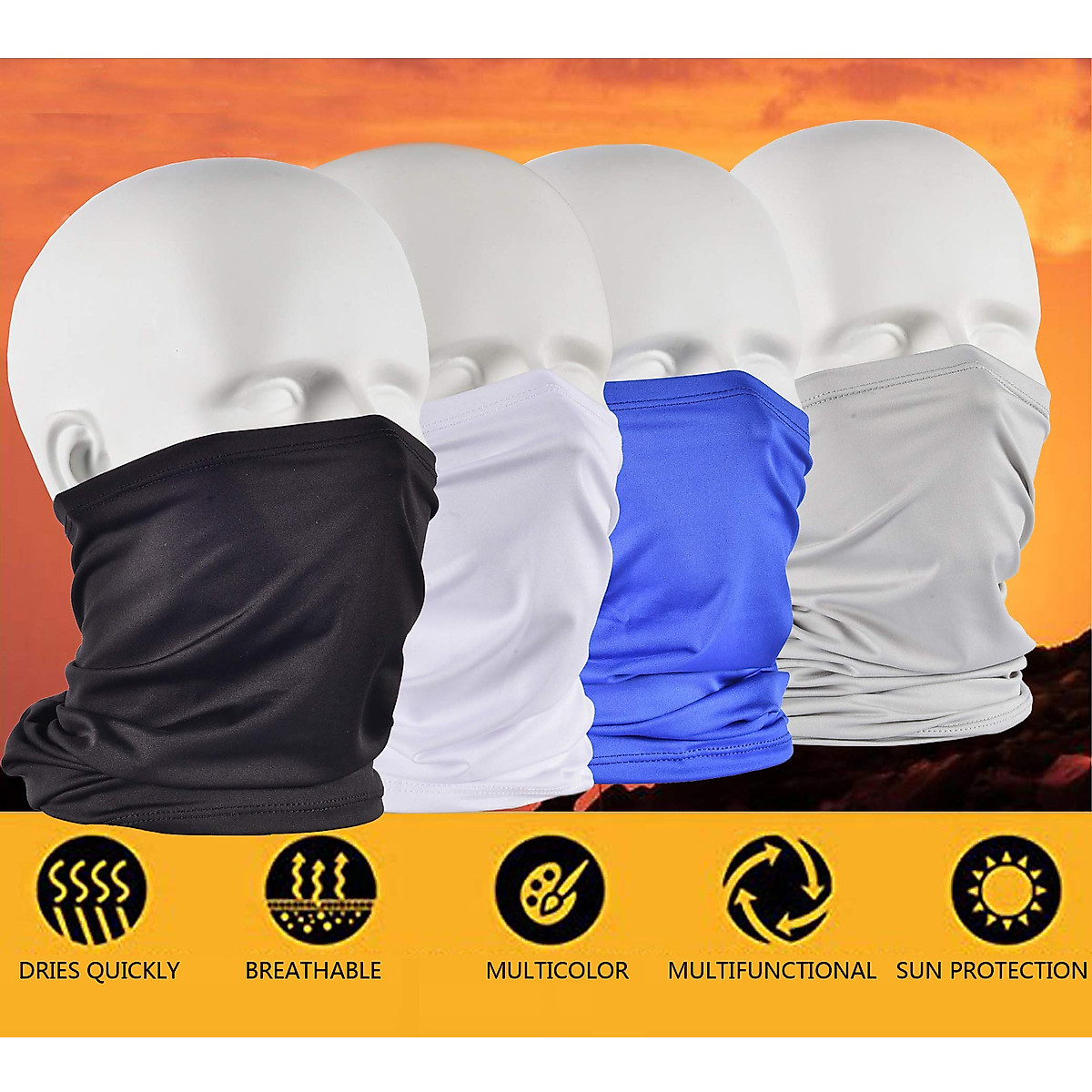 Leamekor UV Face Cover Neck Gaiter Mask Dust Protection Magic Scarf Wind Bandana Balaclava for Summer Running Fishing Biking (Black+White+Blue+Grey)