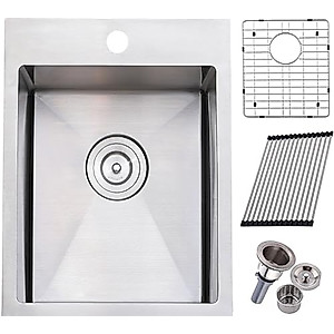 VALISY 15x20 Inch Bar Sink Drop In Kitchen Sink Topmount Stainless Steel Small Workstation Kitchen Bar Sink，Single Bowl Kitchen Sink for Laundry Wet Bar Prep RV Office Outdoor Yard