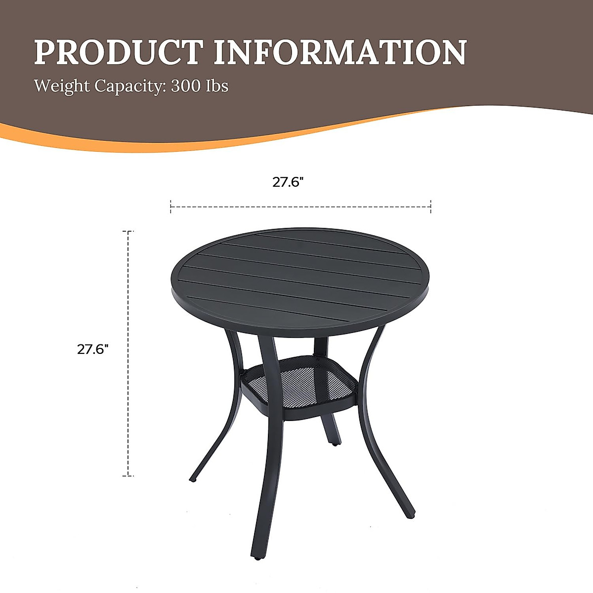 VICLLAX Small Round Patio Dining Table, All Weather Metal Outdoor Table for Lawn Garden, 27.5"x 27.5" Patio Bisto Table for Outside, Black