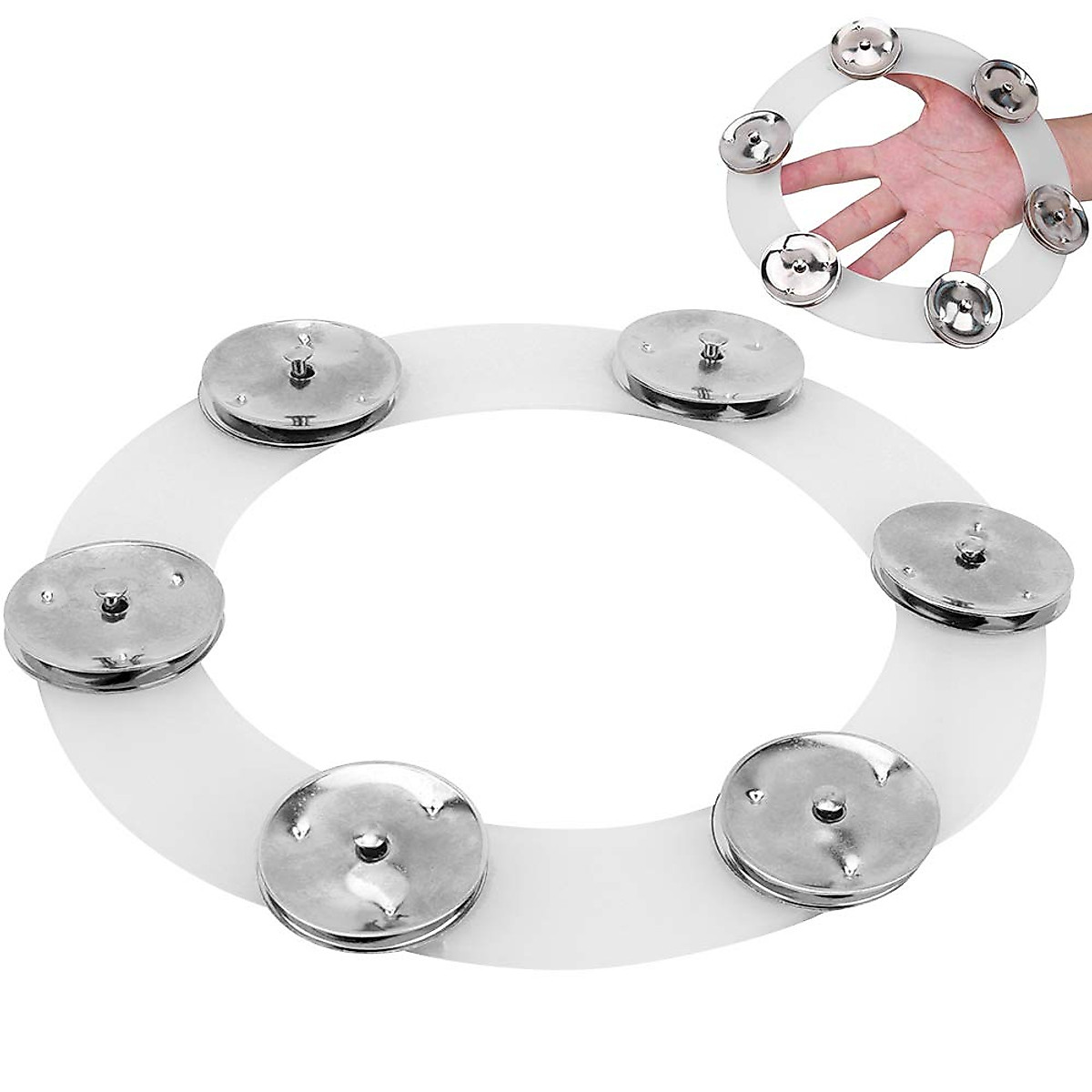 Drum Cymbals Hi Hat Tambourine Stainless Steel and Rubber Hi Hat Tambourine with Two Color for Drum Set Performance(Silver)