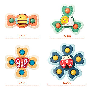 Vanmor Baby Suction Cup Spinning Top Toys, Suction Spinner Toys for Babies, Window Suction Toys for Baby High Chair Tray Bath Table Airplane Travel, Sensory Toys & Best Gift for Toddlers 1-3 (4 Pcs)