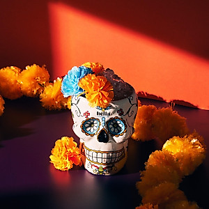 Hella Cocktail Co. Day of the Dead Sugar Skull 14oz Ceramic Mug for Margartias, Micheladas, Mocktails, Cocktails, Tequila Special Mexican Parties