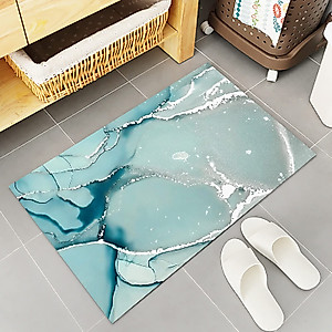 Kitchen Mat 2PCS Marble Texture Abstract Teal White Gold Glitter Splatter Kitchen Rugs Kitchen Organization, Anti-Fatigue Kitchen Floor Mats Kitchen Decor Runner Rug Room Decor Standing Desk Mats