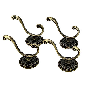 LXZ 4 PCs Antique Brass Wall Mounted Hooks - Wall Hooks - Hat Hangers Robe Hooks, Height 2.9-in (7.3 cm)