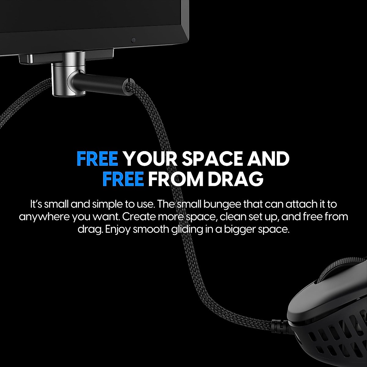 Pulsar Gaming Gears - Micro Bungee ES : Drag-Free Wired Mouse Support - Free Motion on Your Desk - Super Compact Size - Attach it to Your Monitor - Get More Space (Single Pack)