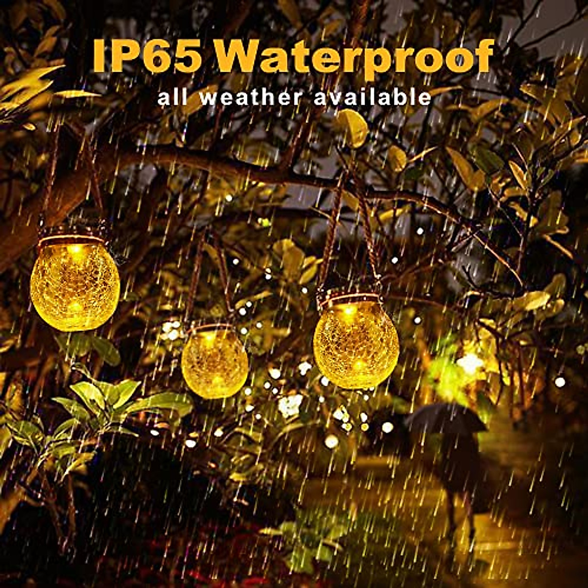 TonyEst Outdoor Solar Lantern, 2 Pack LED Amber Warm Hanging Lanterns Garden Solar Lights Decorative Crackle Glass Ball Waterproof, Solar Powered with 2 Optional Modes for Table Deck Yard Patio Decor