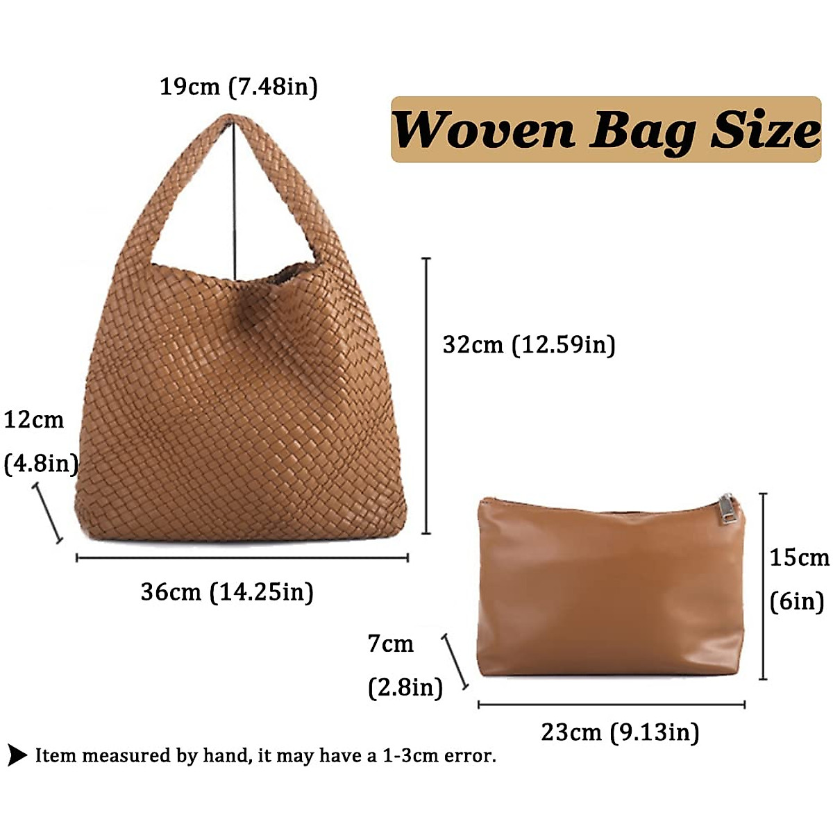 Doxwater Women Vegan Leather Hand Woven Tote Handbag Large Capacity Shoulder Top-handle Bag All-Match Underarm Bag with Purse