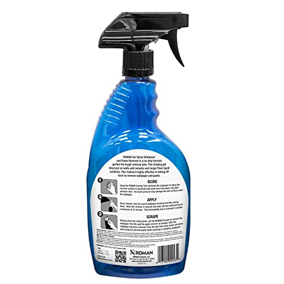 Roman Wallpaper Remover Gel Spray, Contractor Strength Wallpaper Stripper and Adhesive Remover, No Drip, Unscented, Non-Staining, Clear, PRO-458 (32 Ounce, 75 Sq. Ft.)