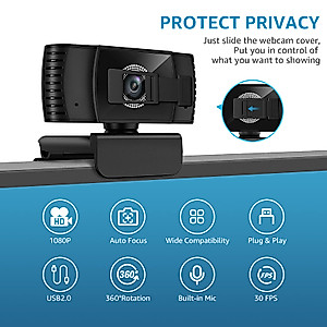 Svarog Webcam with Microphone, Autofocus 1080P HD Webcam with Privacy Cover & Tripod,USB 2.0 Desktop PC Web Camera,Plug and Play,60° Wide-Angle View for Gaming Conferencing Study Streaming Zoom