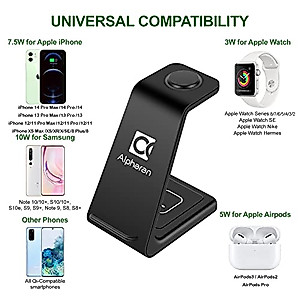 Alpharan Wireless Charger,3 in 1 Wireless Charging Station,Fast Charging Stand Dock for Apple Watch Series,AirPods,iPhone 14 13 12 11 Pro Max X XR XS 8 Plus with QC 3.0 Adapter by Alpharan (Black)