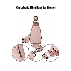 LELEBEAR Crossbody Sling Bags for Women, Women Chest Bag Sling Bag, PU Leather Satchel Daypack Shoulder Backpack for Traveling Hiking (Pink)