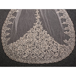 EllieHouse Cathedral Length Sequin Lace Wedding Bridal Veil for Bride Champagne