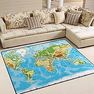 U Life World Map Large Area Rug Runner Floor Mat Carpet for Kids Classroom Entrance Way Doorway Living Room Bedroom 63 x 48 & 80 x 58 Inch 5.3 x 4 & 6.6 x 4.8 Feet