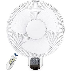 HealSmart 16 Inch Adjustable Tilt, Digital Household Wall Mount Fans, 90 Degree, 3 Speed Settings, 1 Pack, White, 1-Pack