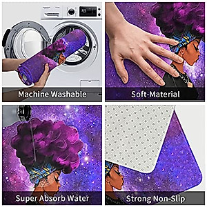 Afro African American Woman with Purple Hair Bathroom Rugs Ultra Soft Non Slip Comfortable Bath Rug Washable Carpet Floor Rugs 19.5 X 31.5 Inches for Living Room Decor, Dining,Kitchen,Bedroom Indoor