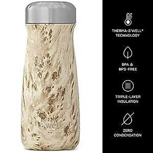 S'well Stainless Steel Traveler - 16 Fl Oz - Blonde Wood - Triple-Layered Vacuum-Insulated Travel Mug Keeps Coffee, Tea and Drinks Cold for 24 Hours and Hot for 12 - BPA-Free Water Bottle
