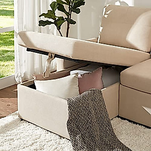 VanAcc Sleeper Sofa, Sofa Bed- 2 in 1 Pull Out Couch Bed with Storage Chaise for Living Room, Beige Chenille Couch