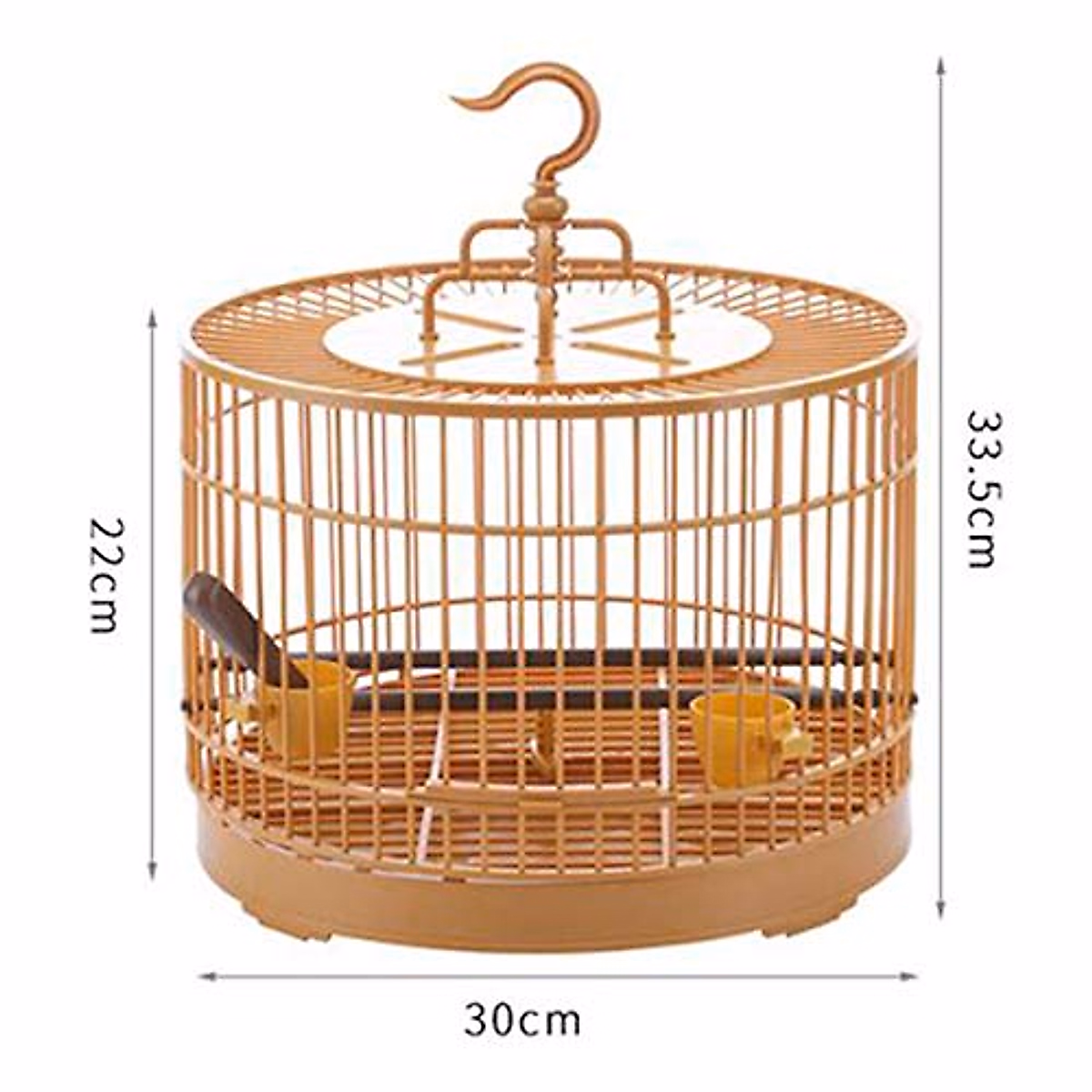 Round Bird Cage, Plastic Bird House Carrier, Vintage Style Hanging Bird Cage with 2 Feeding Cups for Small Birds Parrot (30cm in Diameter)