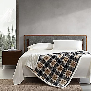 Eddie Bauer- Throw Blanket, Reversible Sherpa Fleece Bedding, Home Decor for All Seasons (Rugged Plaid Beige, Throw)