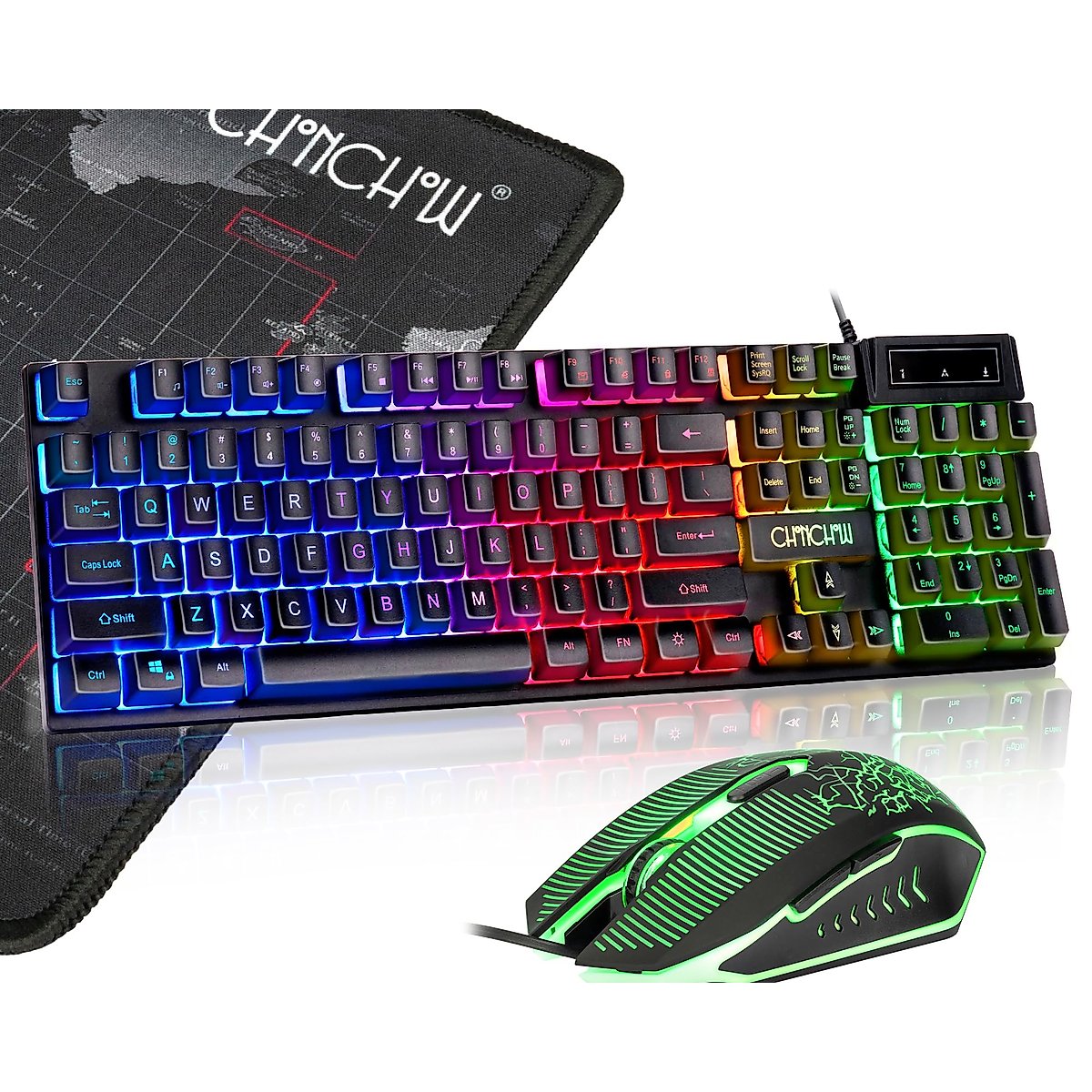 Gaming LED Backlit Keyboard and Mouse Combo CHONCHOW USB Wired Rainbow Key Board Mice Set Mechanical Feeling Compatible with PS4 PC Windows Mac Black