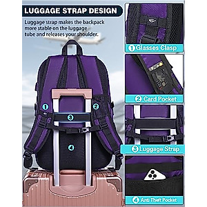 ProEtrade Travel Backpack, Extra Large Laptop Backpack School Business Anti Theft TSA Approved College Work Computer Bag Fits 17 Inch Laptop with USB Charging Port Bookbag for Women Men(Purple)