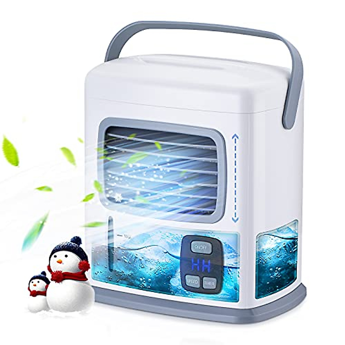 Portable Air Conditioner Fan for Small Room - 3 in 1 Personal Mini Desktop AC Evaporative Air Cooler Fan w/ 12H Timer, Adjustable Wind Direction, 500ML Large Water Tank, 2 Speeds, for Office Home