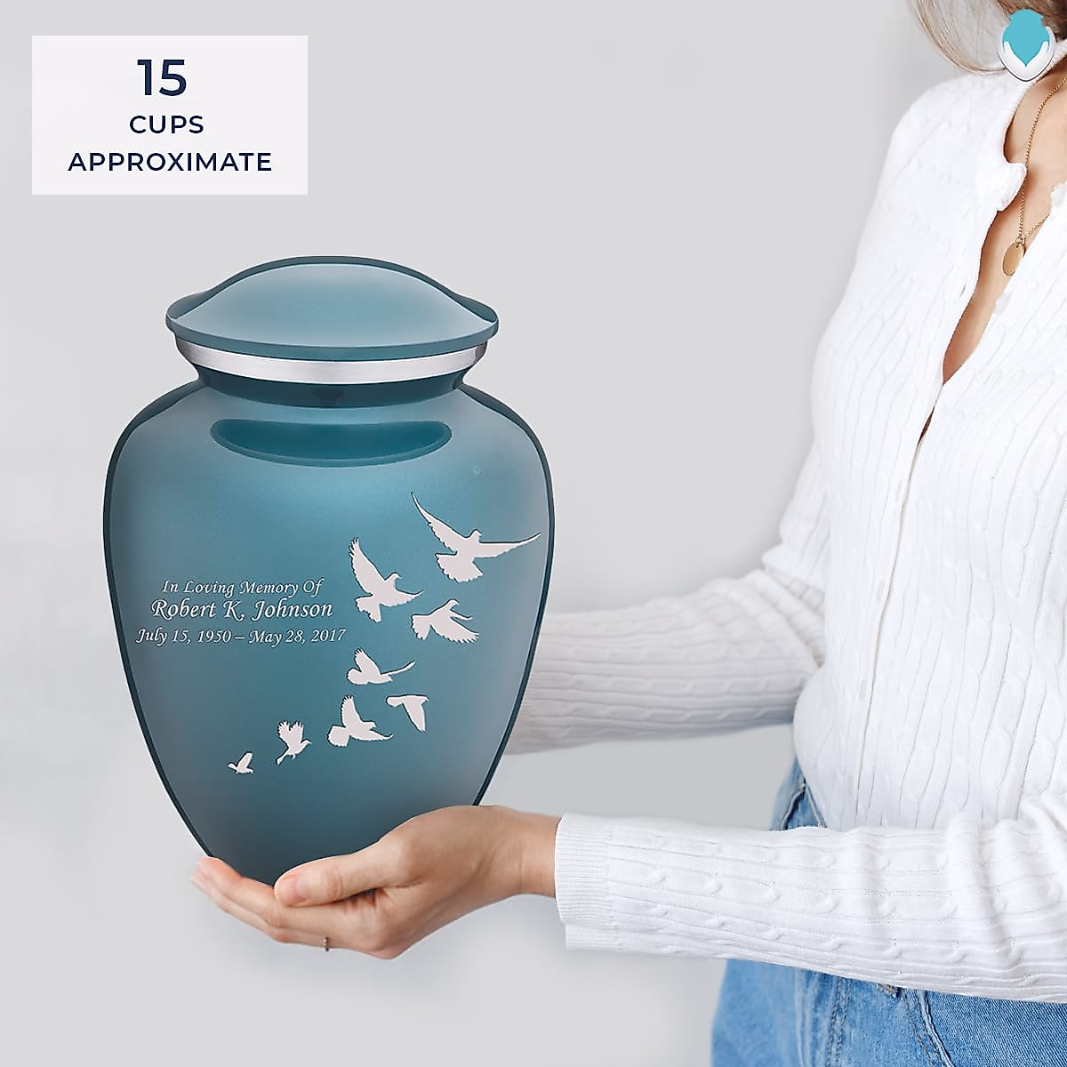 Geturns Embrace Adult Personalized Doves Cremation Urns for Human Ashes I Large Teal Funeral Urn for Men and Women I 200 lbs