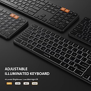 ProtoArc Backlit Wireless Keyboard, K100 2.4G Ultra Slim Wireless Illuminated Keyboard Full Size Silent Keyboard, Rechargeable, USB/Type C Connection, Natural Typing, Windows/Mac(Black)
