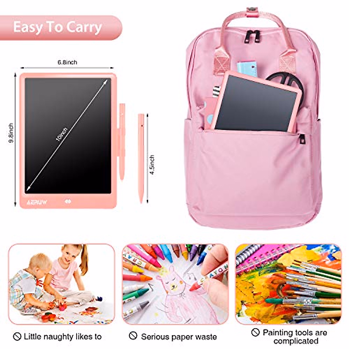 LCD Writing Tablet Colorful 10 Inch Electronic Graphics Doodle Board eWriter Drawing Pad with Memory Lock Gift for Kids & Adults Home School Office Handwriting Tablet (Pink)