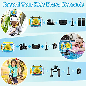 GKTZ Kids Waterproof Camera - Underwater Camera Birthday Gifts for Girls Boys Children Digital Action Camera with 32GB SD Card, Pool Toys for Kids Age 4 5 6 7 8 10