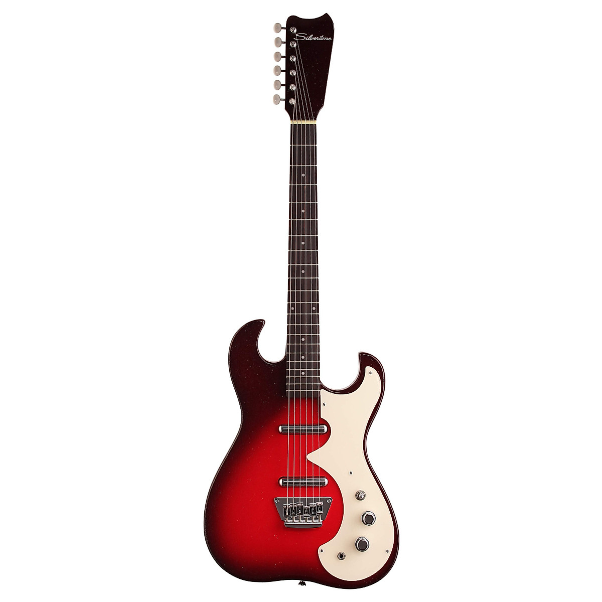 Silvertone Classic 1449-RSFB Solid-Body Electric Guitar, Red/Silver Flake Burst