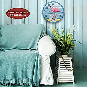 Taylor Flamingo Poly Resin Indoor and Outdoor Clock and Thermometer, 14 Inch, Multi-Color