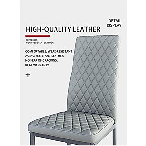 JT Modern Minimalist Dining Chair Fireproof Leather Sprayed Metal Pipe Diamond Grid Pattern Restaurant Home Conference Chair Set of 4 Or 6 (4, Black)