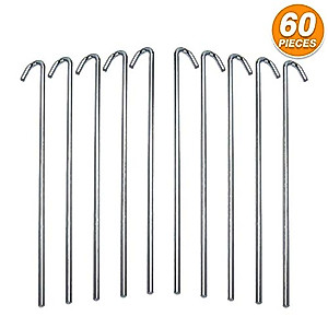 RAM-PRO Tent Garden Stakes Heavy Duty, Galvanized Steel Pegs Rust-Free Garden Edging Fence Hook, Landscape Pins | for Outdoor Camping, Soil Patio Gardening, & Canopies (60)