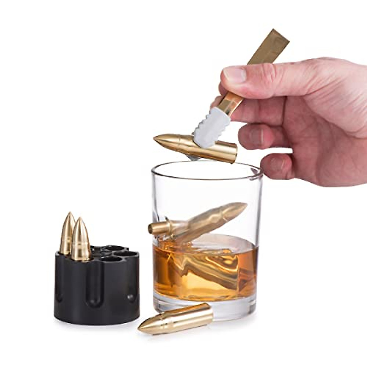 Whisksey Stones Gift Set - Set of 6 Gold Chilling Stones - Rocks Ice Cubes - Beautiful Military Wooden Gift Box for Men, Christmas Stocking Stuffers for Dad