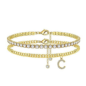 Ankle Bracelets for Women Initial Anklet, Letter Anklet with Initials Cute Summer Anklets Gold Anklets Bracelets for Women Teen Girls Jewelry Gifts, Metal, Cubic Zirconia