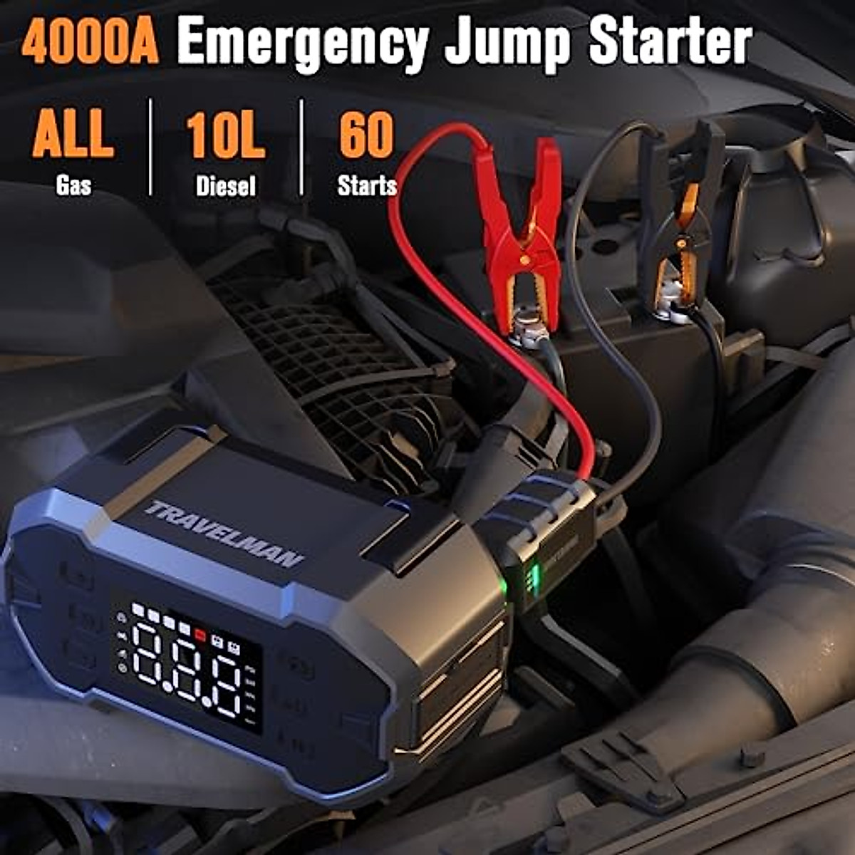 TRAVELMAN T6 Car Jump Starter with Air Compressor, 4000A 160PSI 26800mAh Portable Jump Box Tire Inflator (All Gas/10.0L Diesel), 12V Car Jump Booster Battery Pack for Car,Truck,Boat,Bike