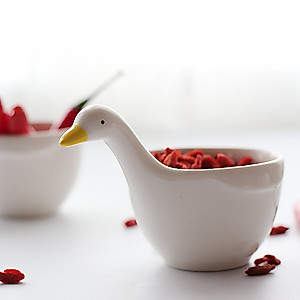 WAIT FLY 4pcs Cute Duck Shape Ceramic Dessert Bowls/Seasoning Dishes/Dipping Bowls/Ketchup Saucer/Tea Bag Holders for Salad Pudding Yogurt Best for Home Kitchen
